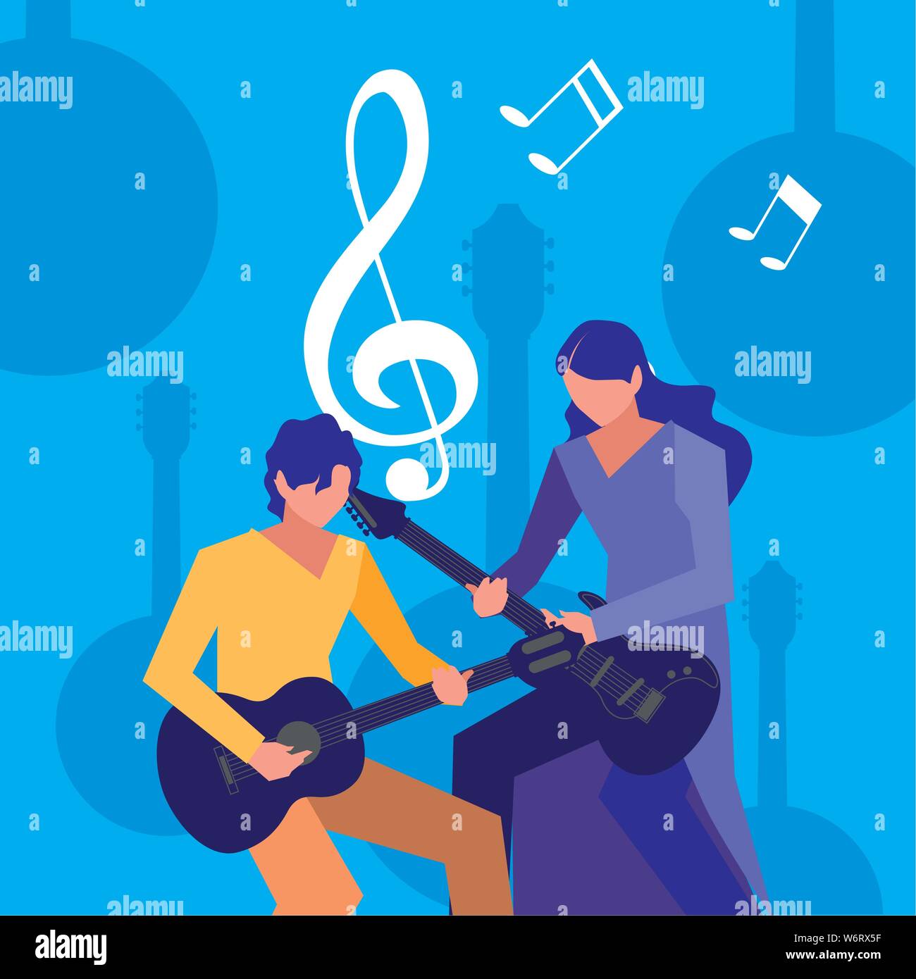 two male musicians playing musical instruments vector illustration ...