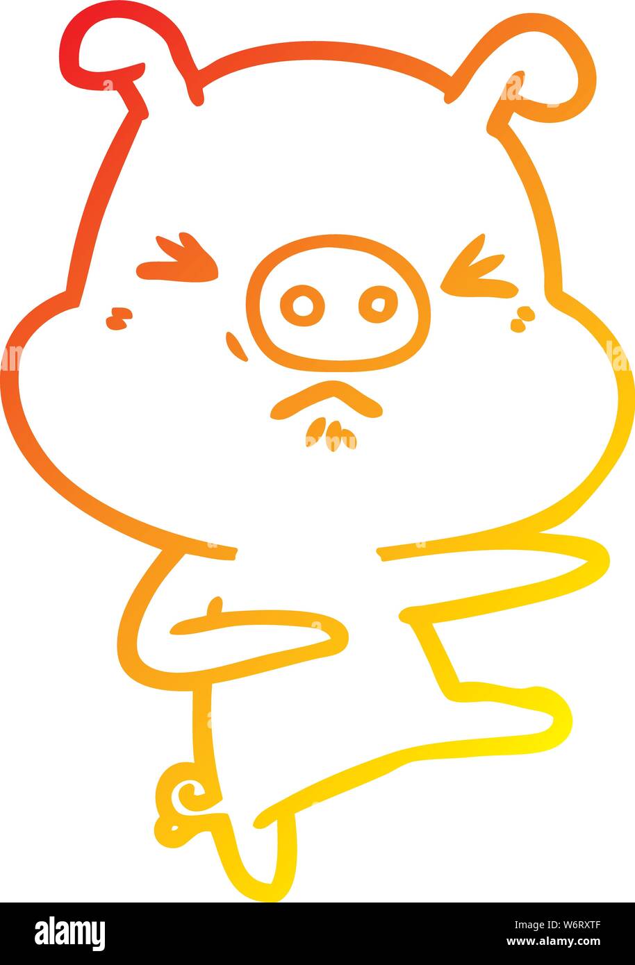 warm gradient line drawing of a cartoon angry pig kicking out Stock ...