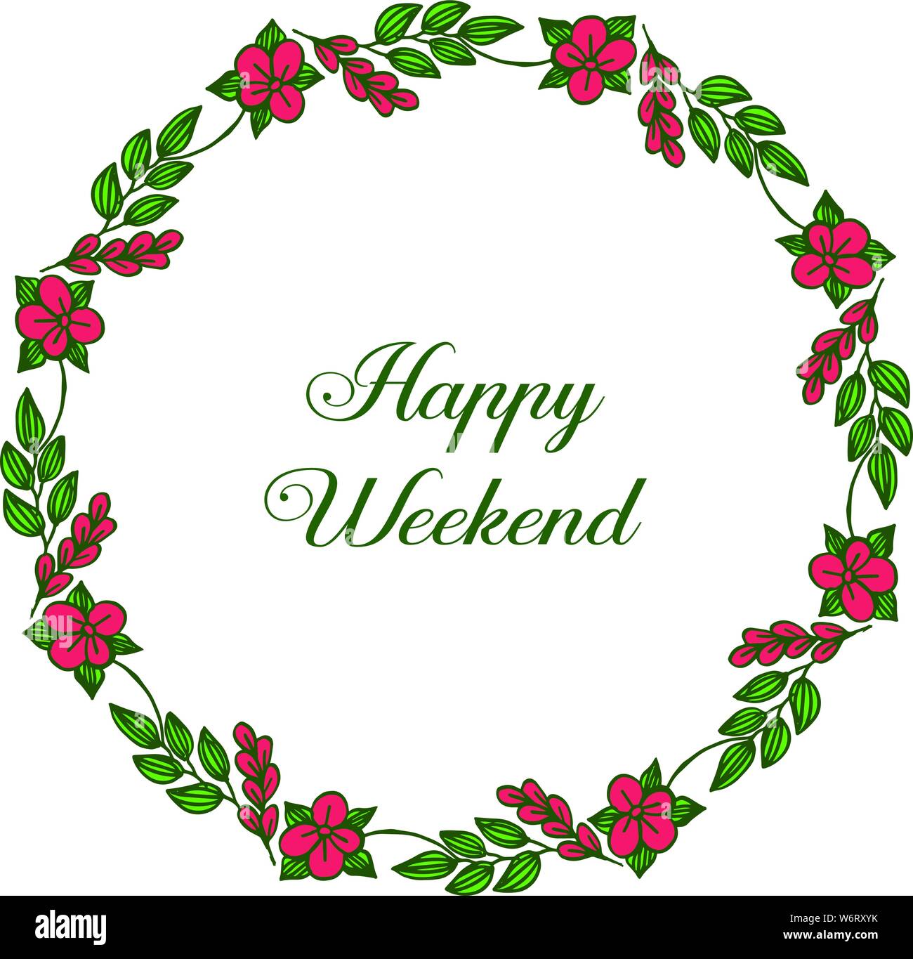 Lettering of greeting card happy weekend, with beauty of frame, bright ...