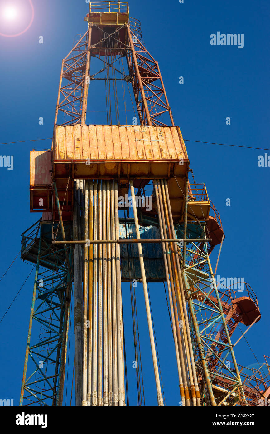 Oil drilling rig operation on the oil platform in oil and gas industry ...