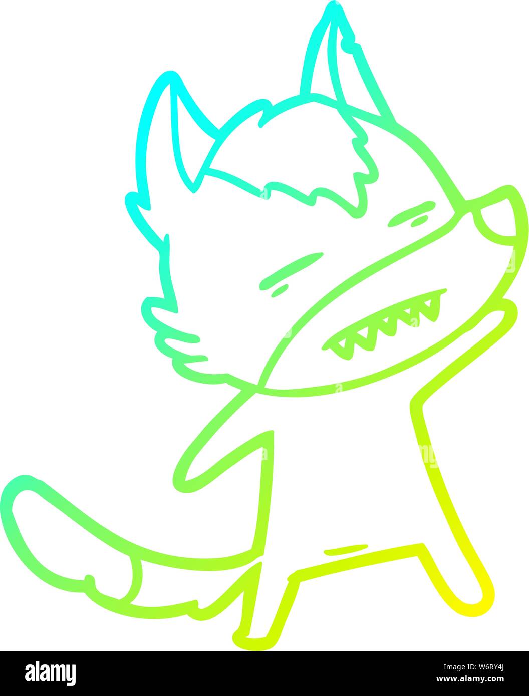 cold gradient line drawing of a cartoon wolf showing teeth Stock Vector ...