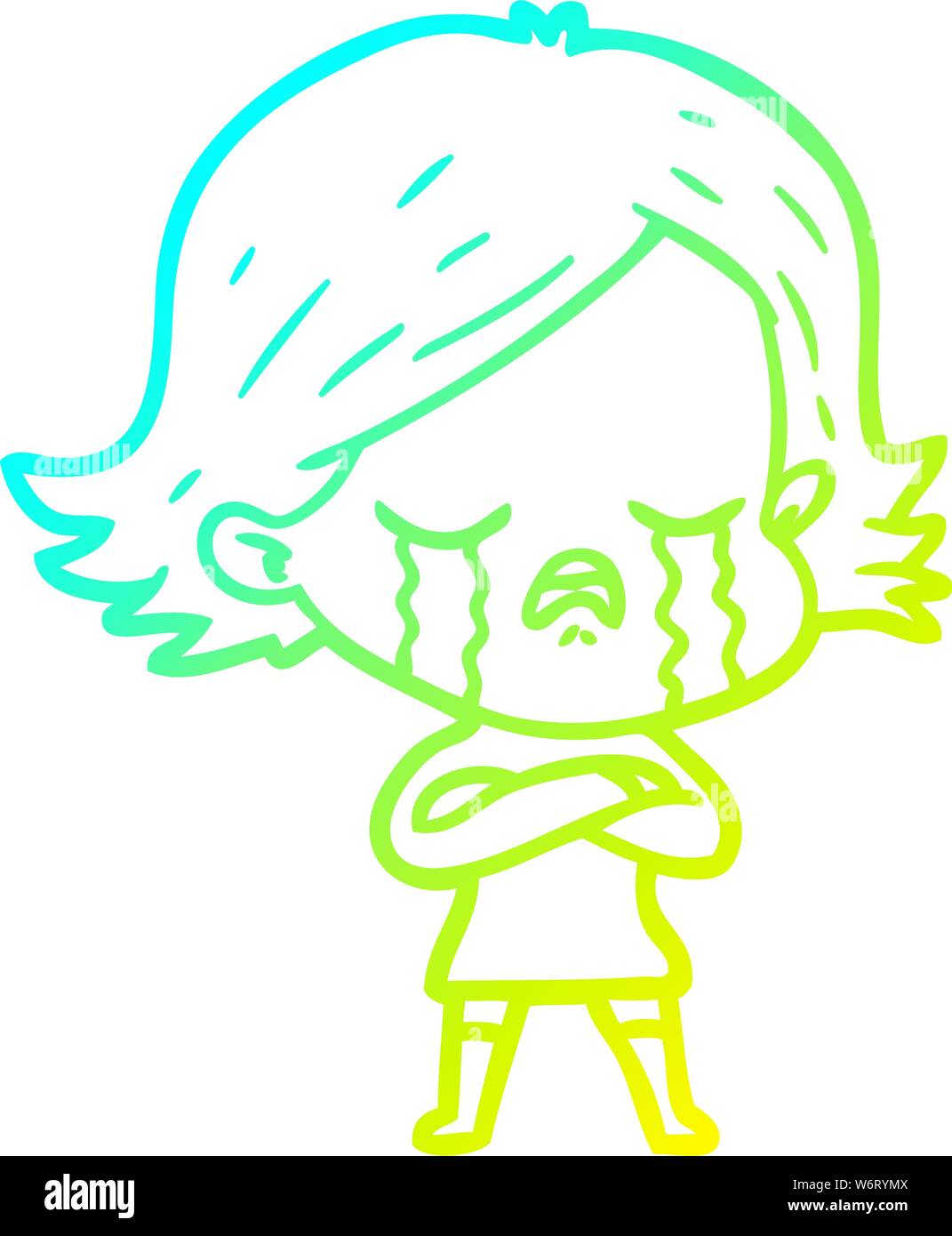 cold gradient line drawing of a cartoon girl crying Stock Vector Image ...