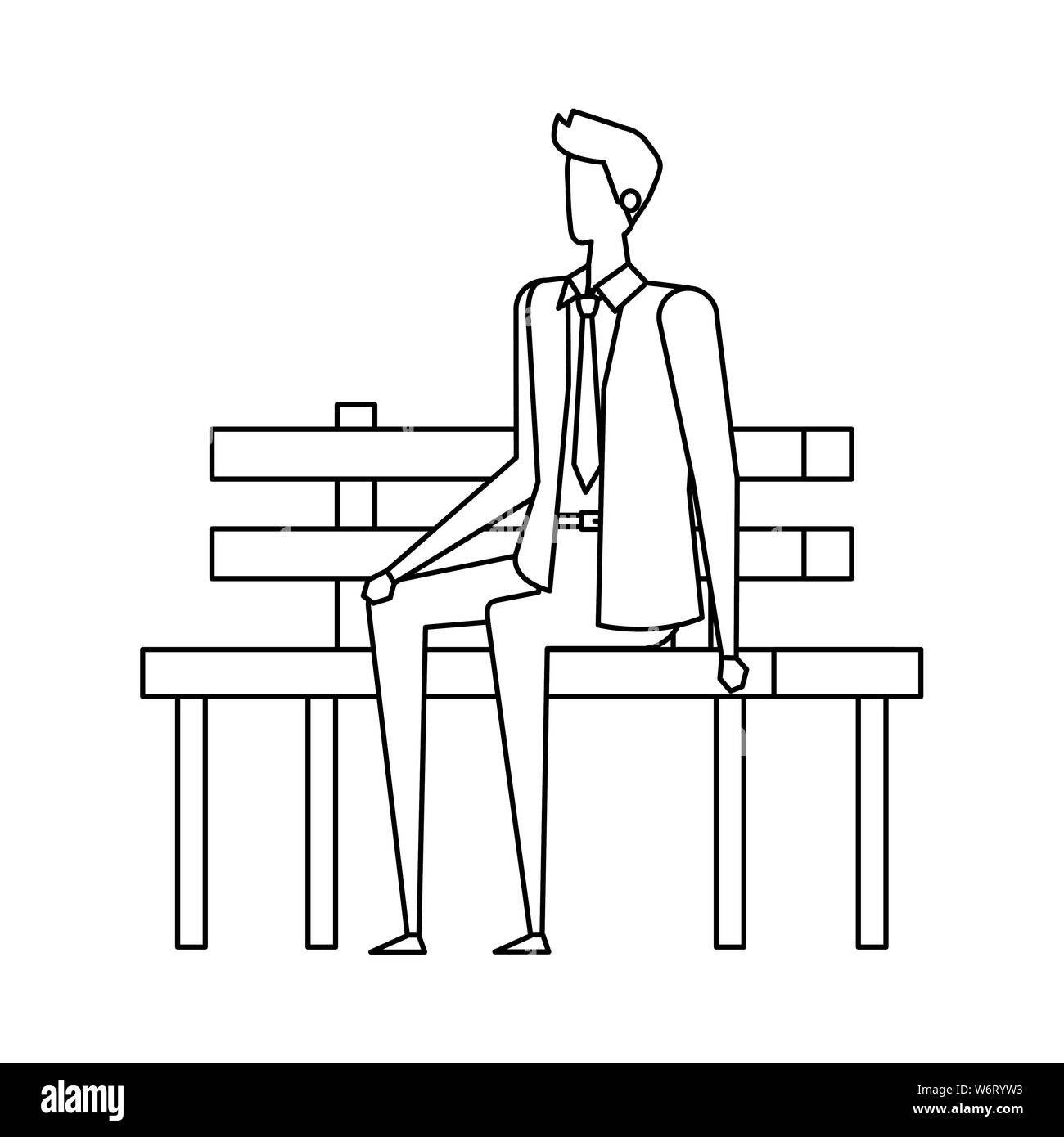 elegant businessman seated in the park chair character Stock Vector ...