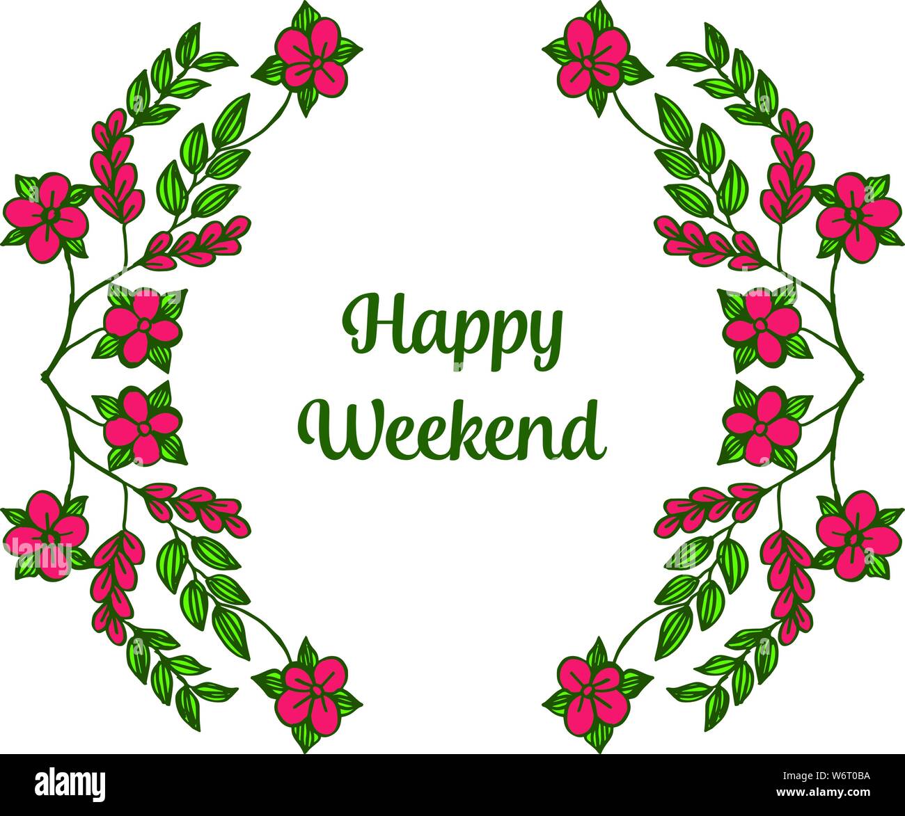 Greeting card or banner, happy weekend, beautiful red wreath frame ...