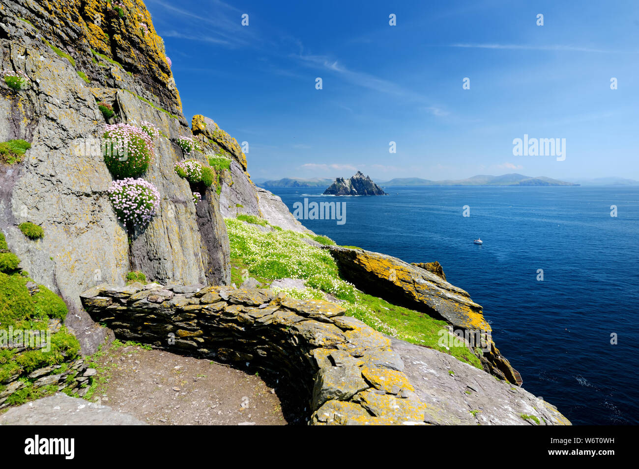 Skellig Michael or Great Skellig, home to the ruined remains of a ...