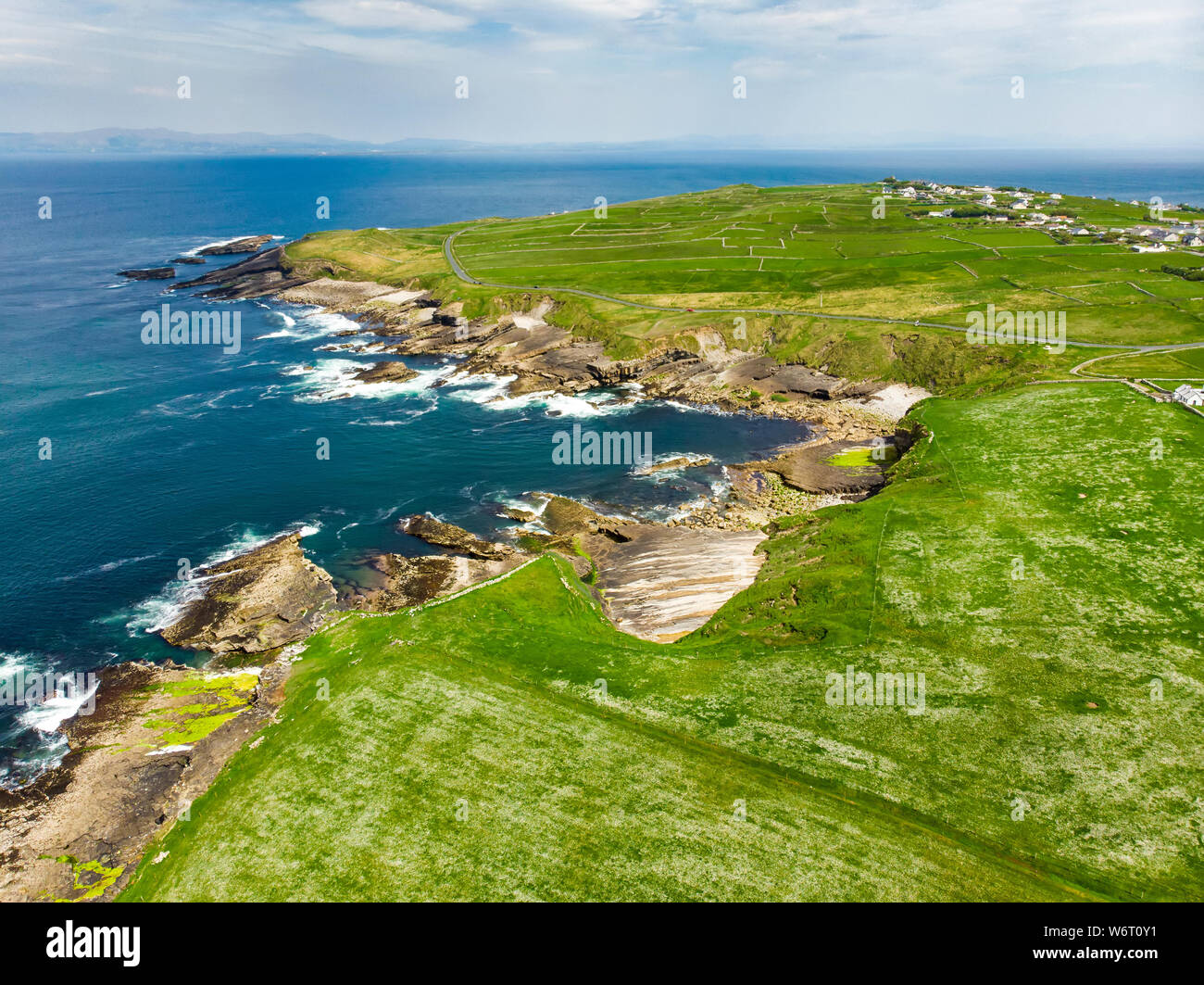 Spectacular aerial view of Mullaghmore Head with huge waves rolling ...