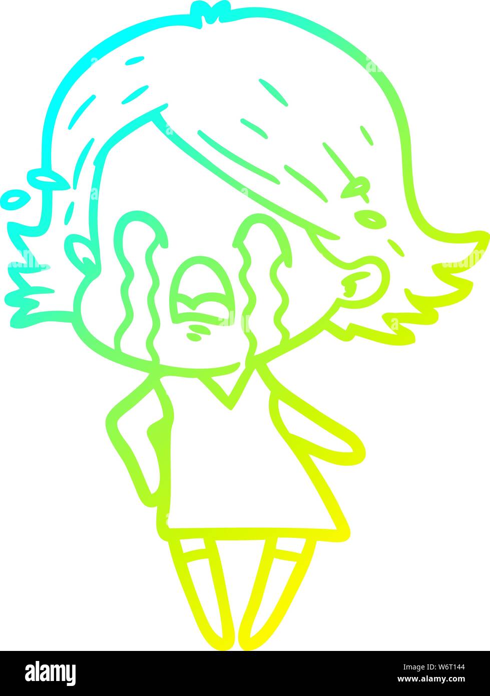 cold gradient line drawing of a cartoon woman crying Stock Vector Image ...