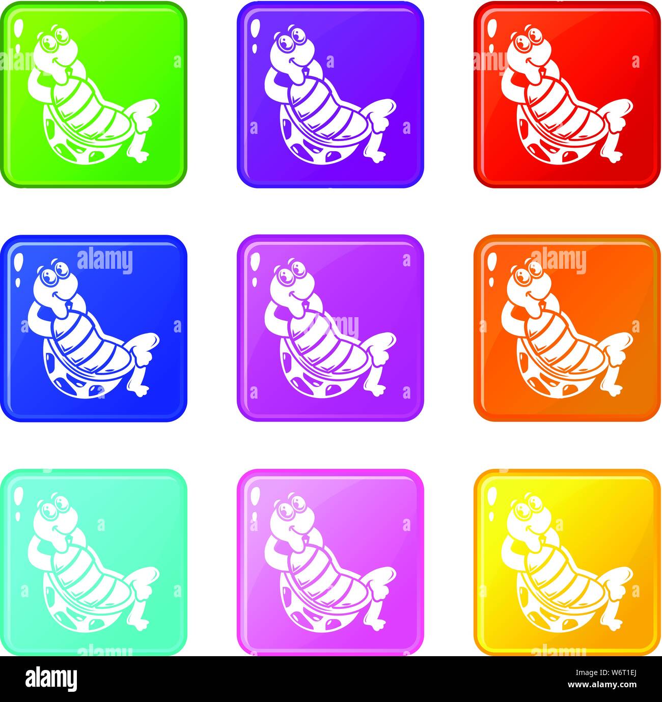 Sitting turtle icons set 9 color collection Stock Vector Image & Art ...