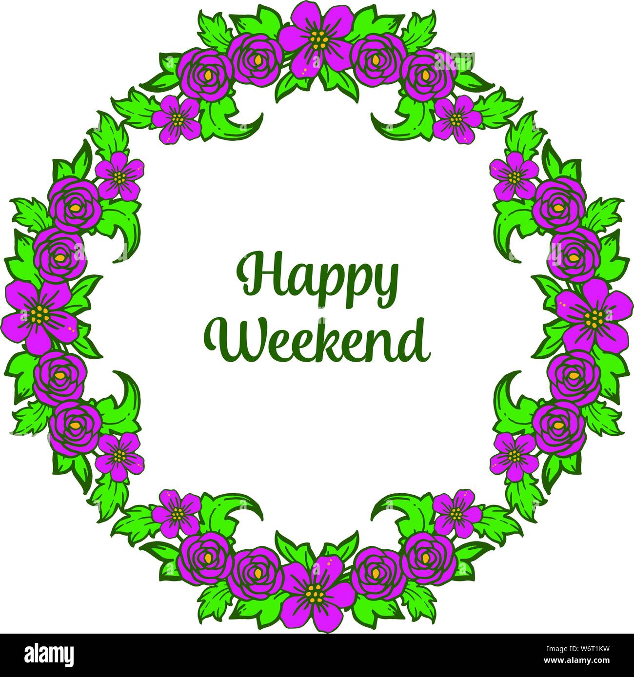Have a nice happy weekend, various shape frame, with crowd of purple ...