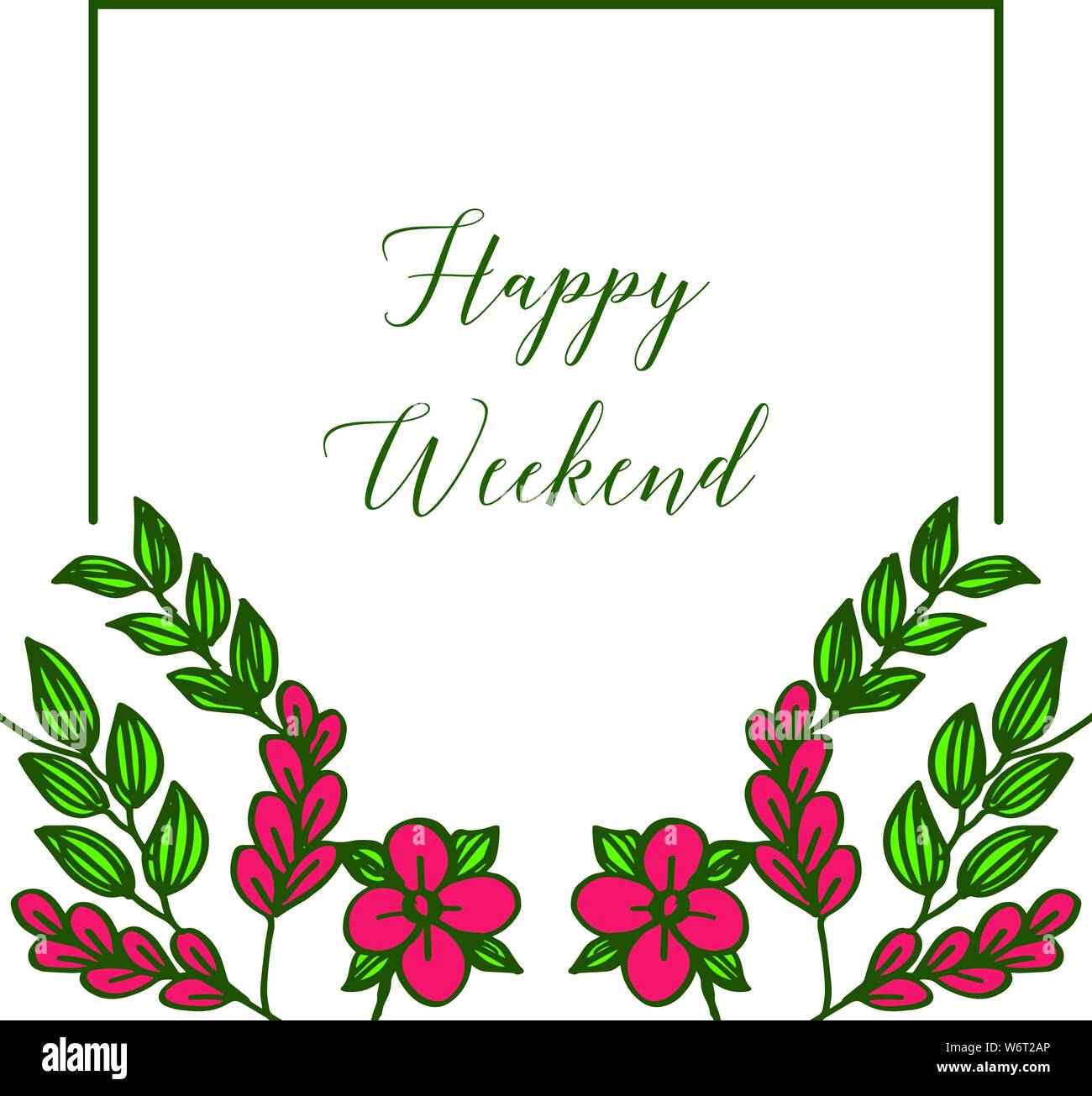 Greeting card or banner, happy weekend, beautiful red wreath frame ...