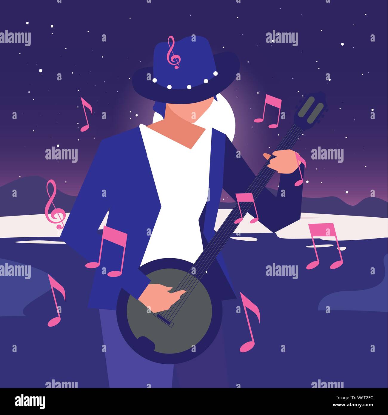 musician man banjo playing instrument vector illustration Stock Vector ...