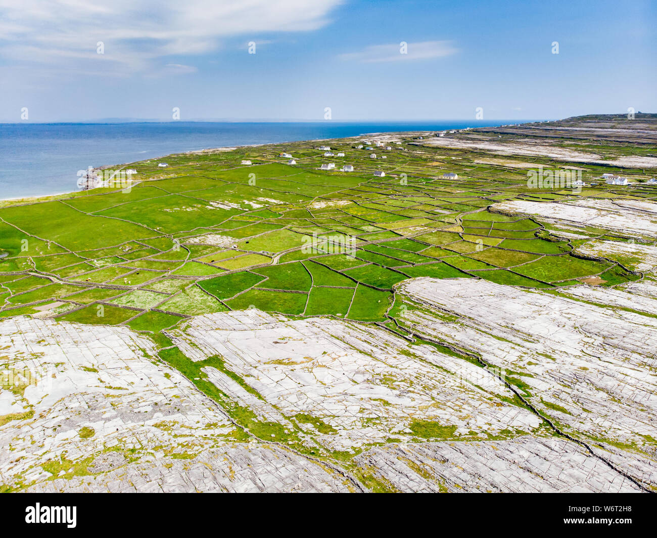 Aerial view of Inishmore or Inis Mor, the largest of the Aran Islands ...