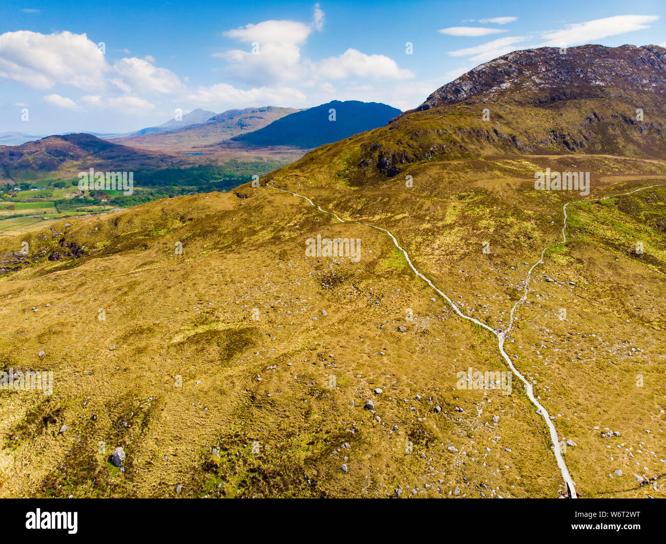 Beautiful aerial view of Connemara National Park, famous for bogs and ...