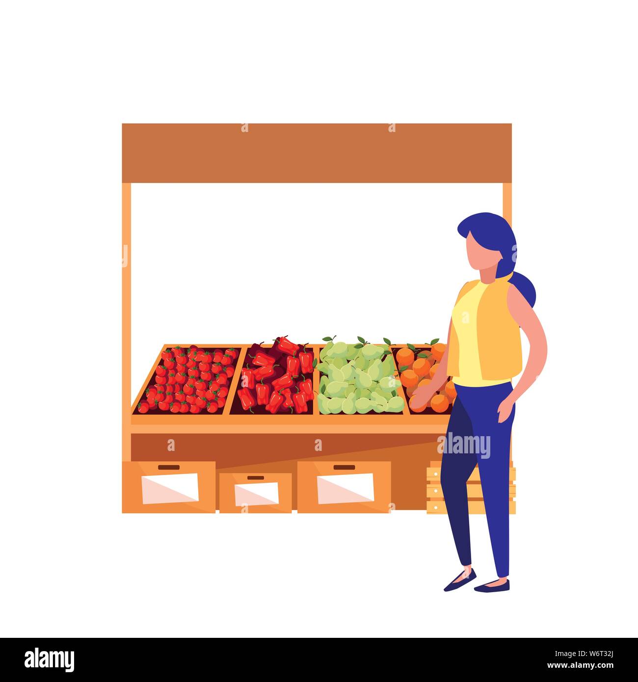 woman customer standing market front vector illustration Stock Vector ...