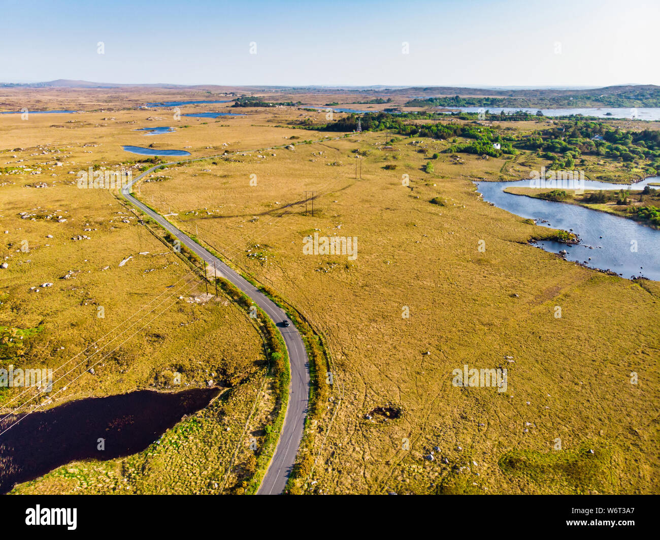 Beautiful aerial sunset view of Connemara region in Ireland. Scenic ...