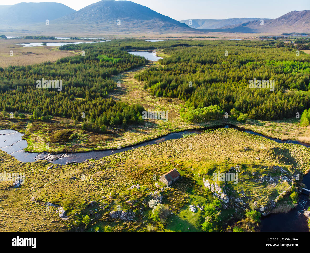 Beautiful aerial sunset view of Connemara region in Ireland. Scenic ...