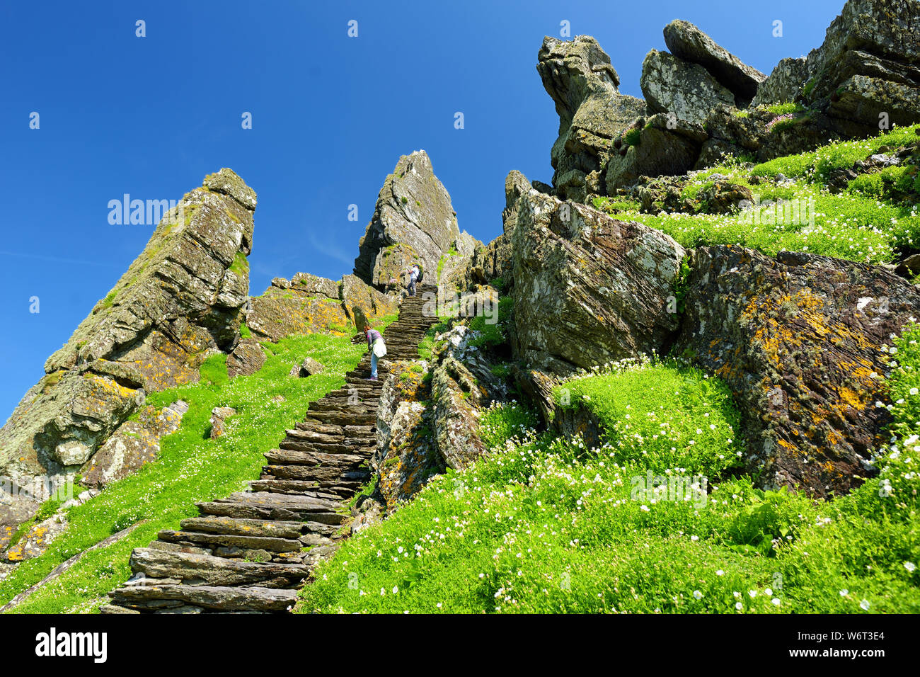 Skellig Michael or Great Skellig, home to the ruined remains of a ...