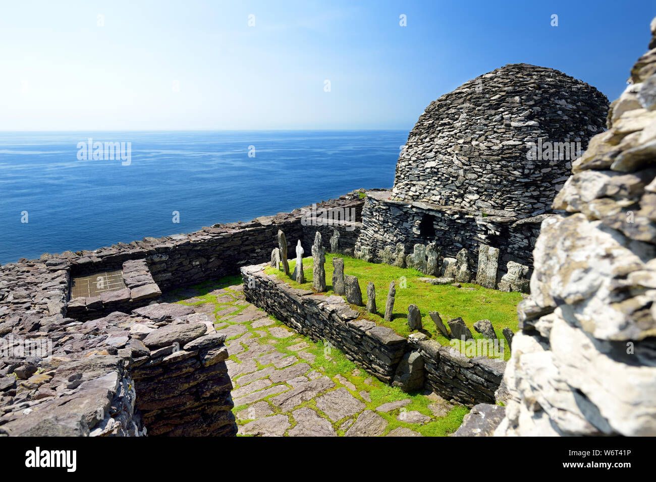 Skellig Michael or Great Skellig, home to the ruined remains of a ...