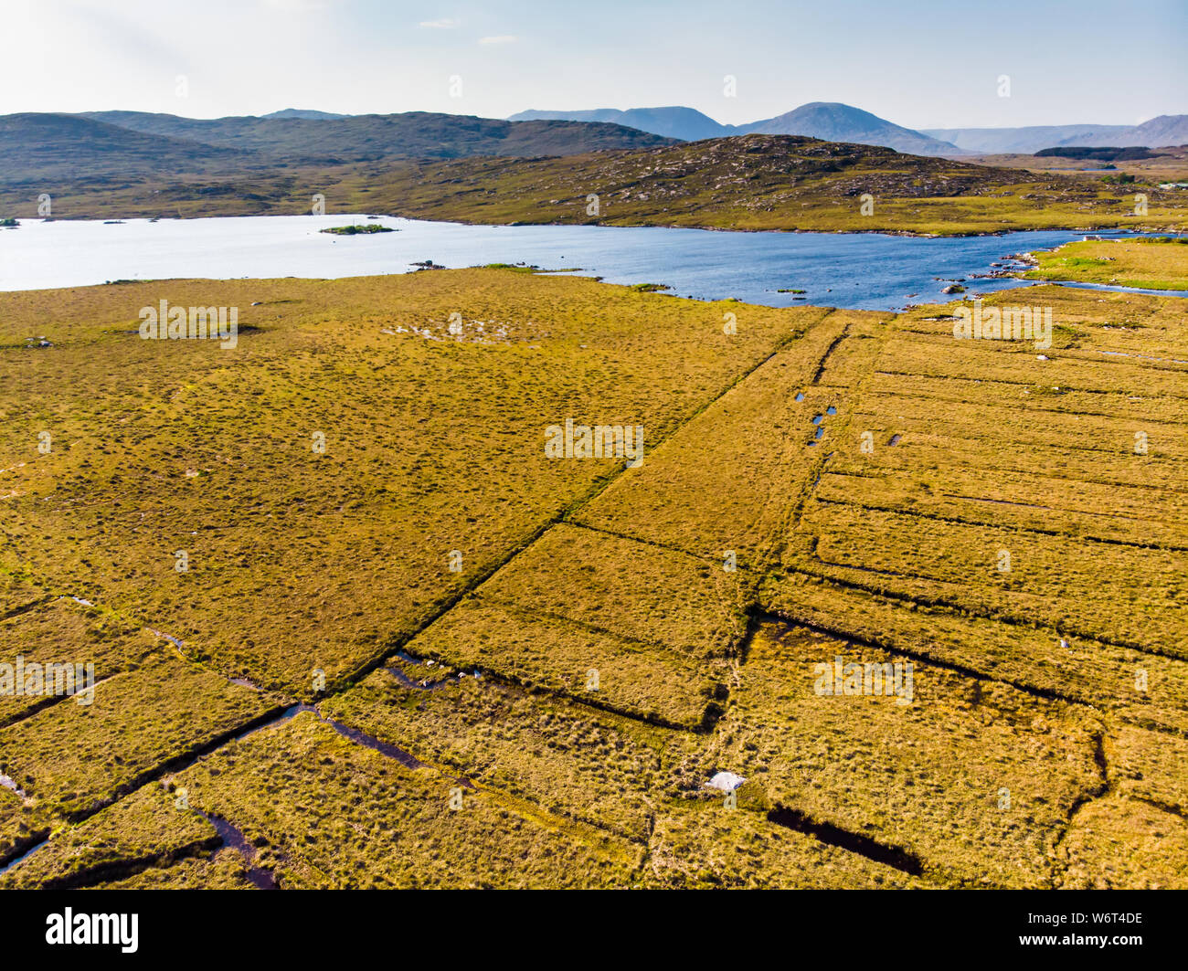 Beautiful aerial sunset view of Connemara region in Ireland. Scenic ...