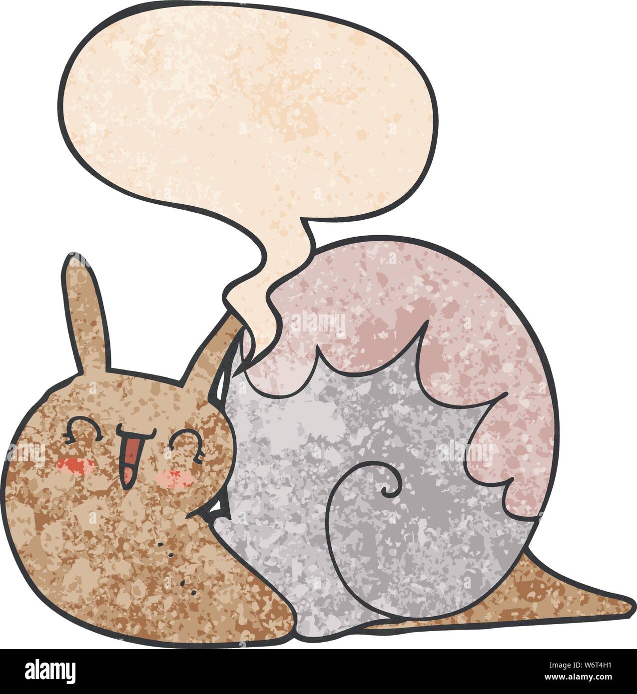 cute cartoon snail with speech bubble in retro texture style Stock ...
