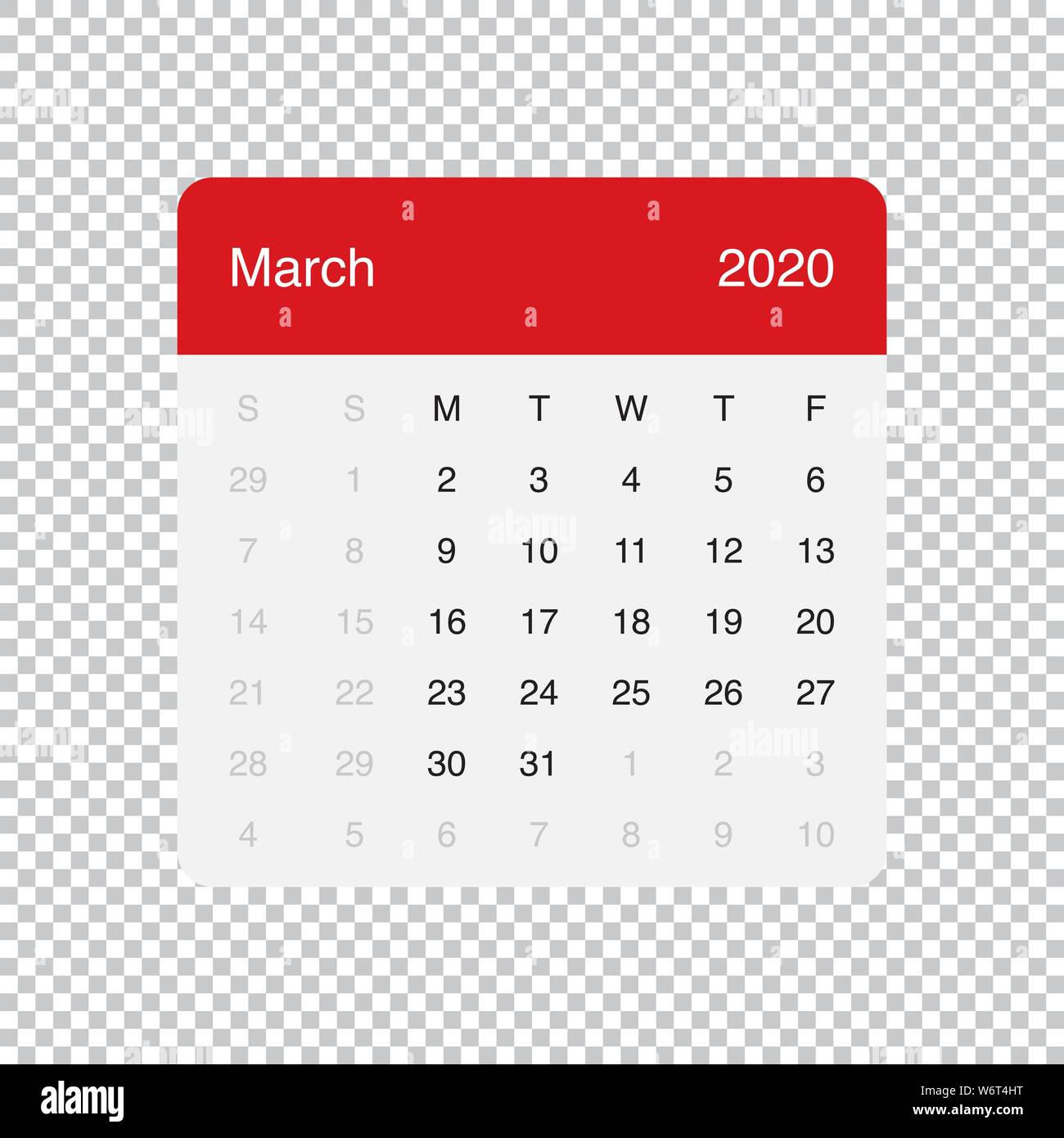 Calendar March 2020 Clean Minimal Table Simple Design. Basic Grid with ...