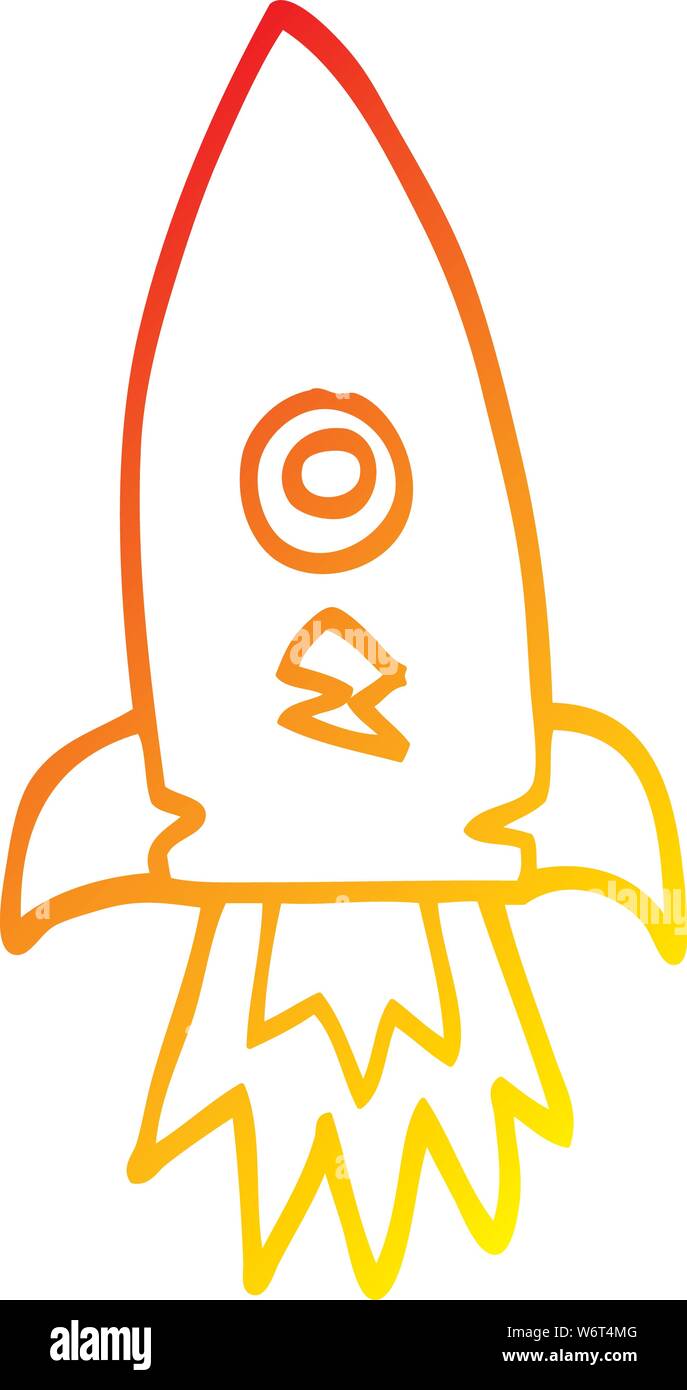warm gradient line drawing of a cartoon space rocket Stock Vector Image ...