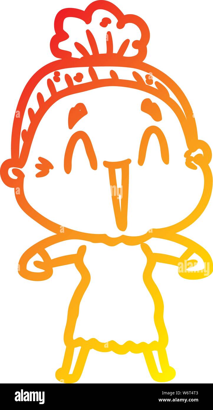 warm gradient line drawing of a cartoon happy old lady Stock Vector ...