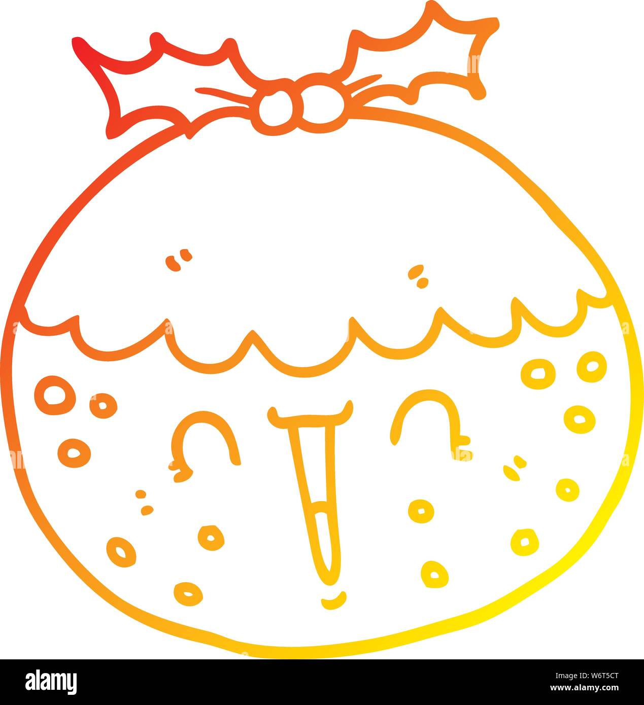 warm gradient line drawing of a cute cartoon christmas pudding Stock ...