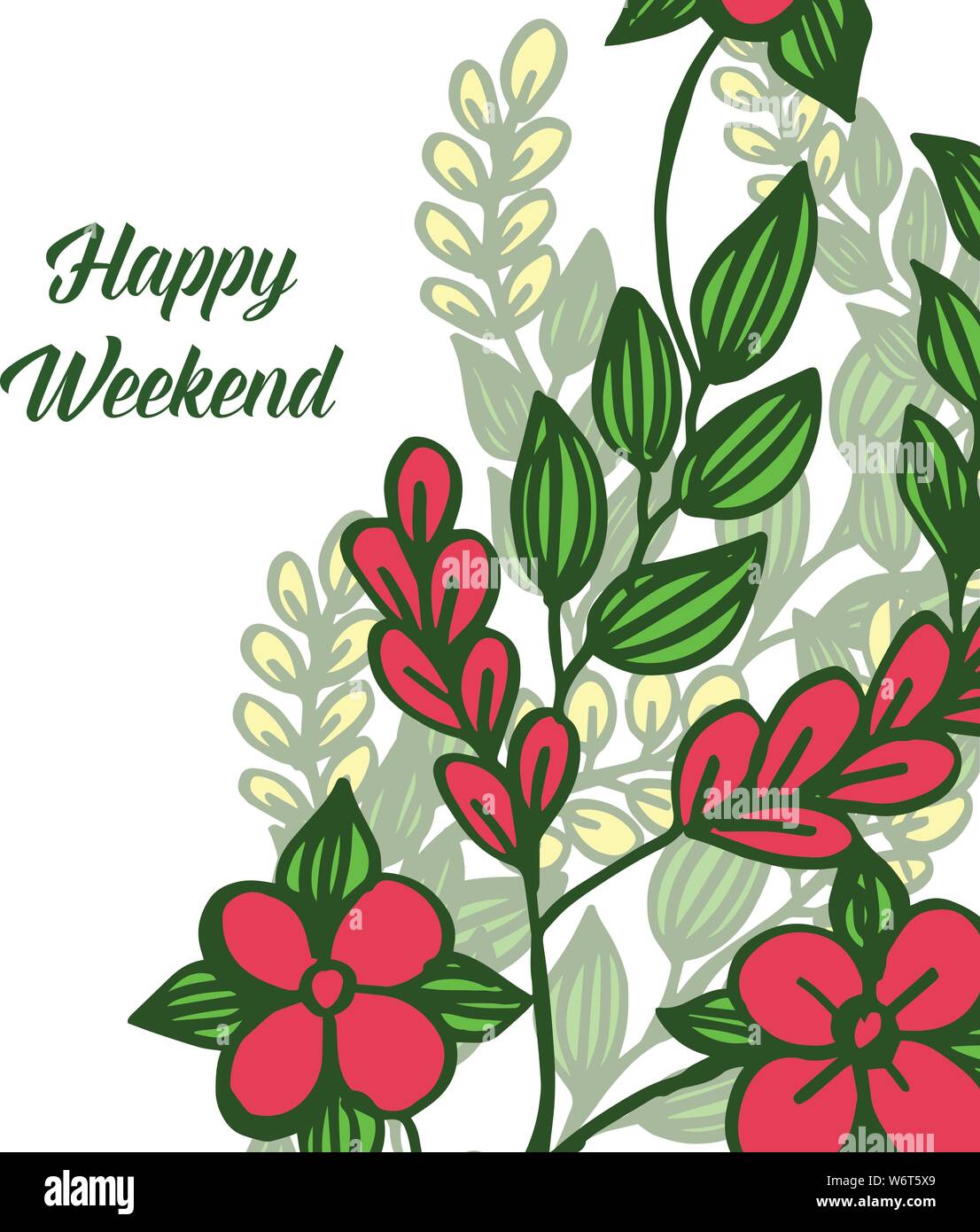 Various design of invitation card, happy weekend, with style red flower ...