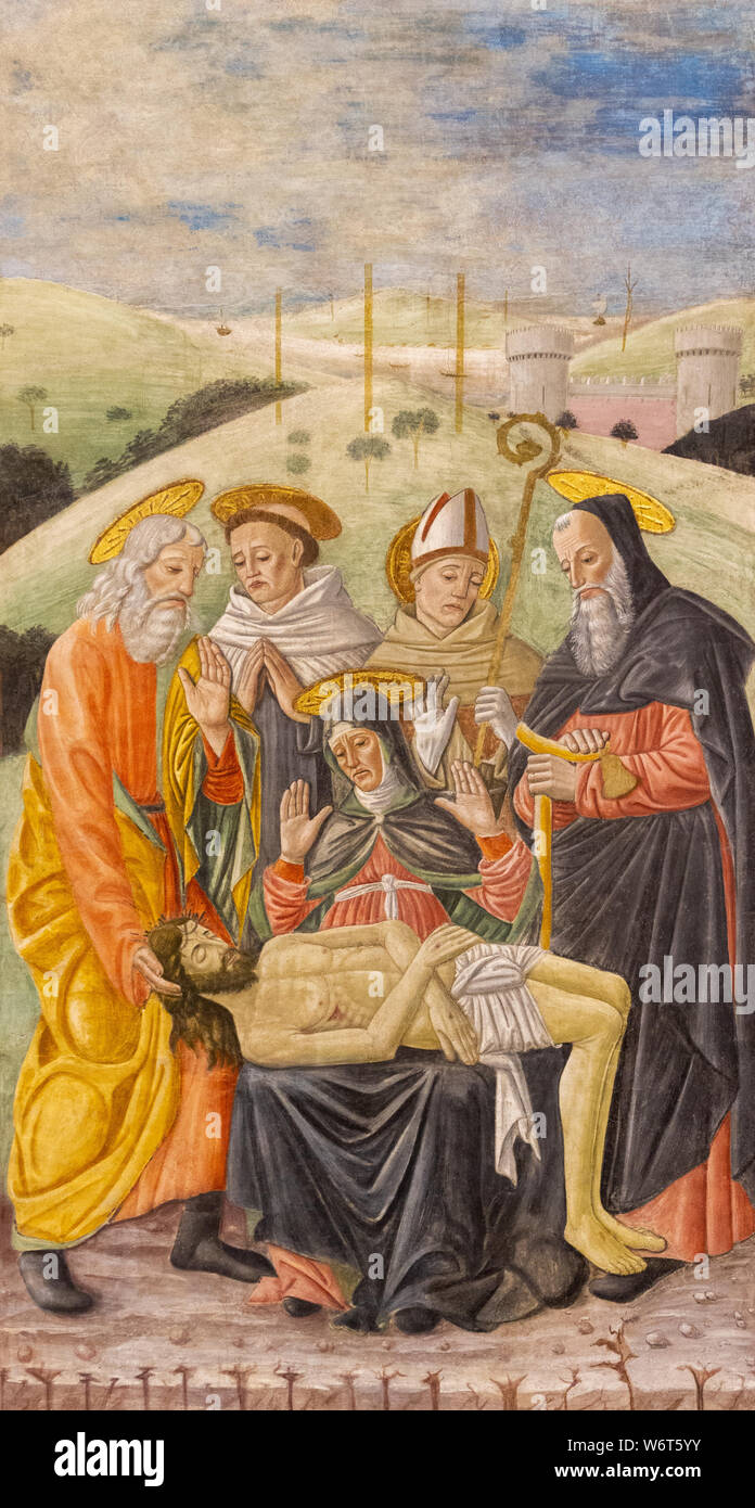 A fresco of the grieving Virgin Mary with crucified Jesus in the "Santa ...