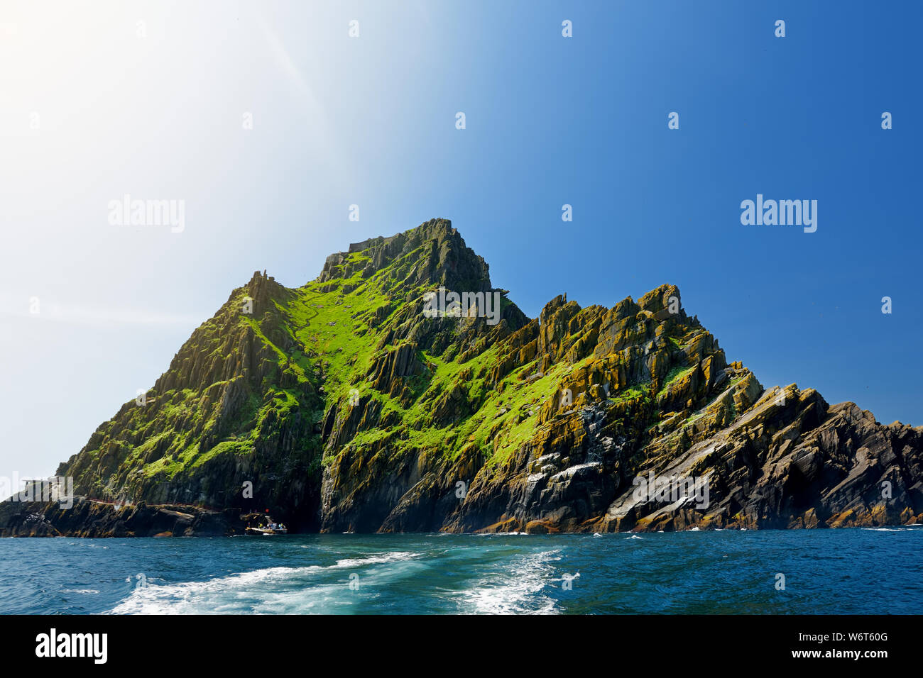 Skellig Michael or Great Skellig, home to the ruined remains of a ...