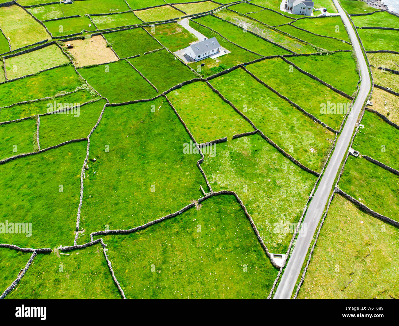 Aerial view of Inishmore or Inis Mor, the largest of the Aran Islands ...