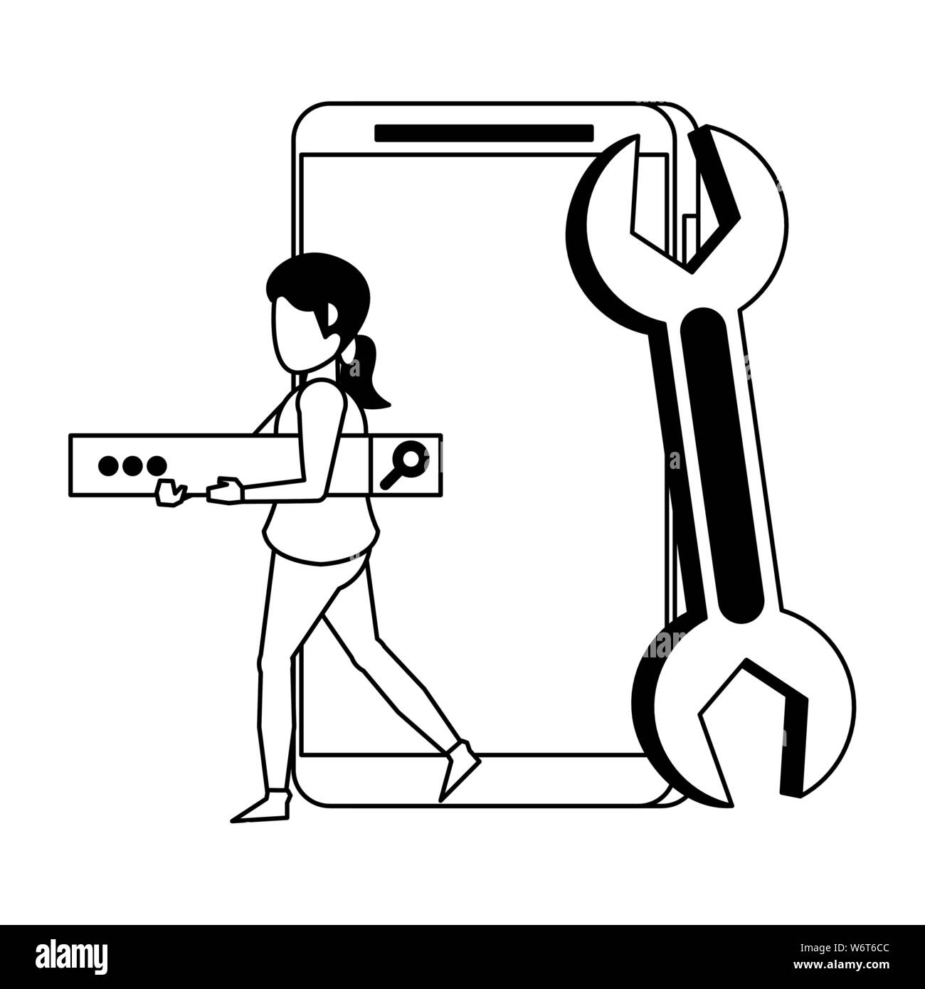 technology web digital hardware cartoon in black and white Stock Vector ...