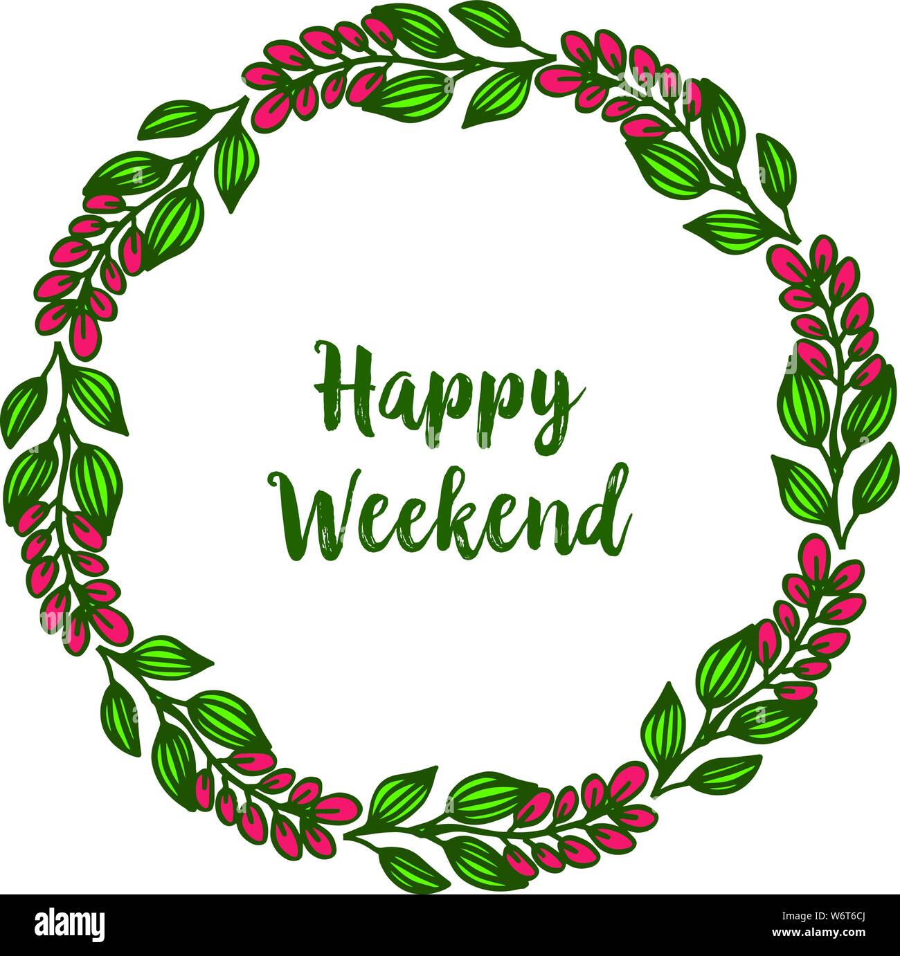 Card or banner of happy weekend, with design plants of leaf floral ...