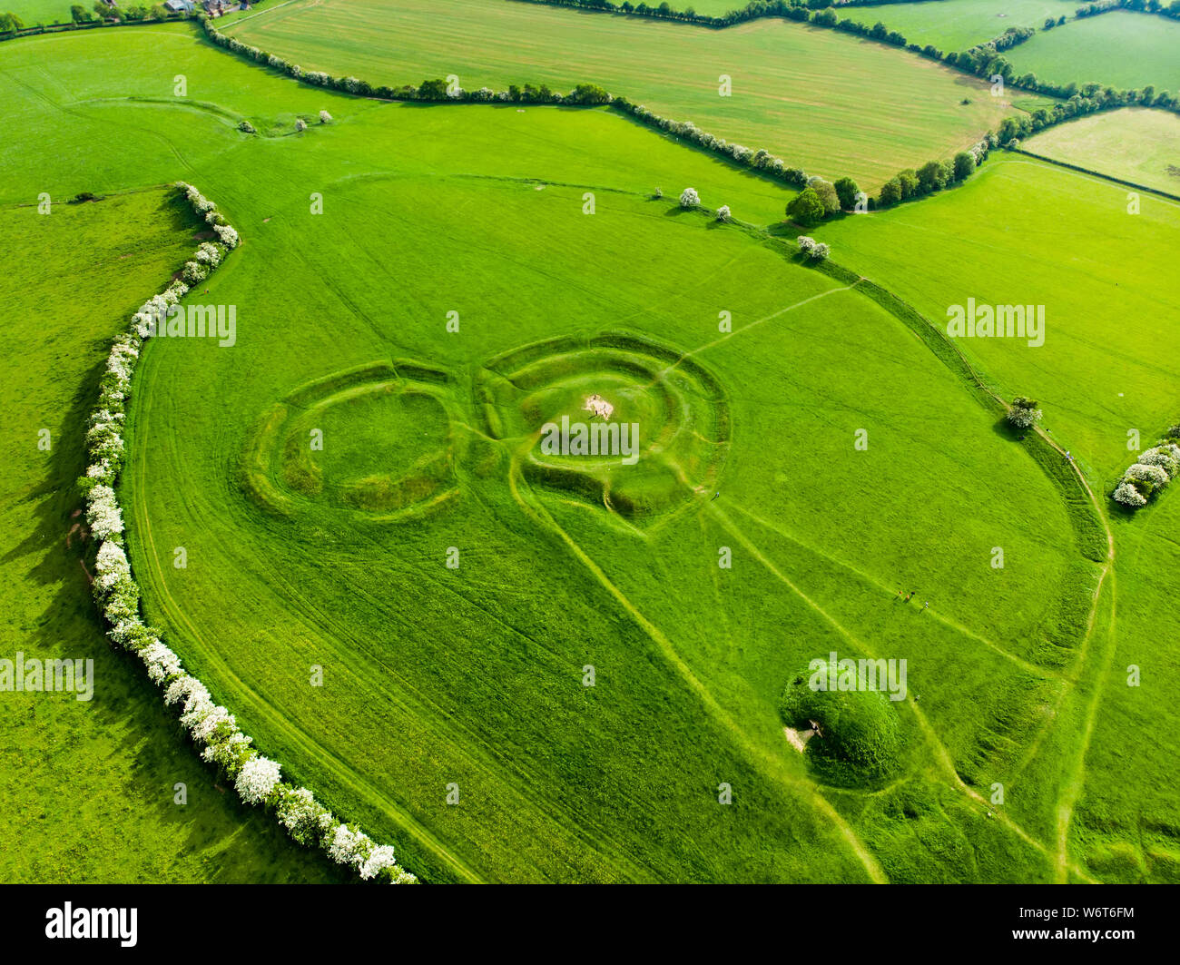 Aerial view of the Hill of Tara, an archaeological complex, containing ...