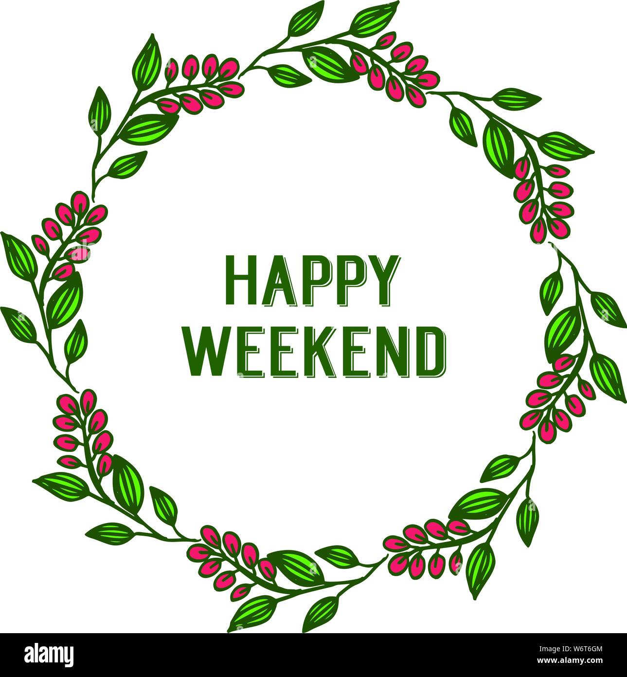 Card or banner of happy weekend, with design plants of leaf floral ...