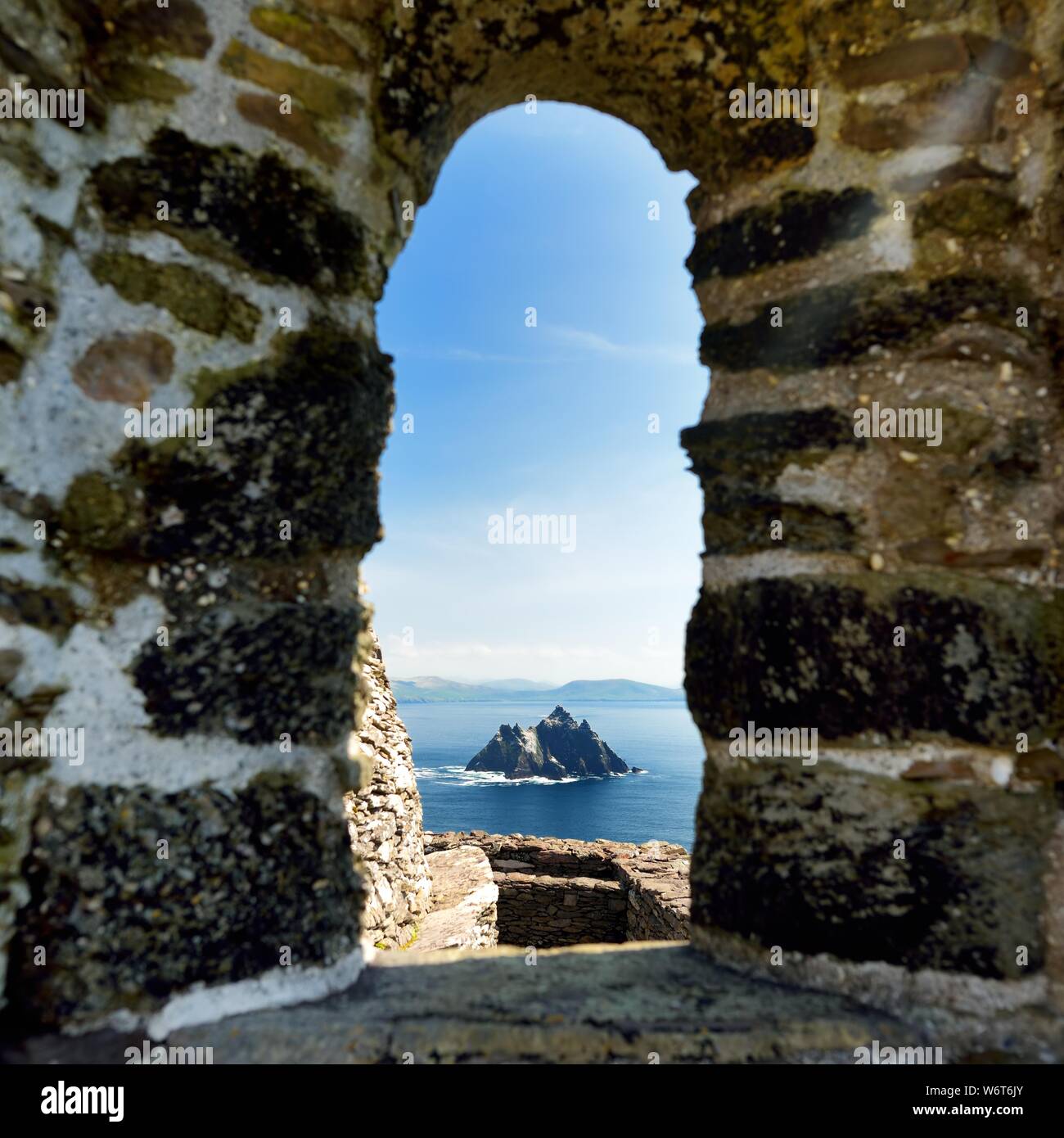 Skellig Michael or Great Skellig, home to the ruined remains of a ...