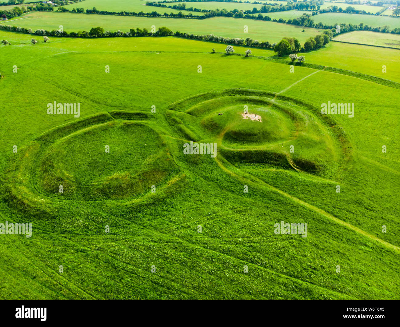 Aerial view of the Hill of Tara, an archaeological complex, containing ...