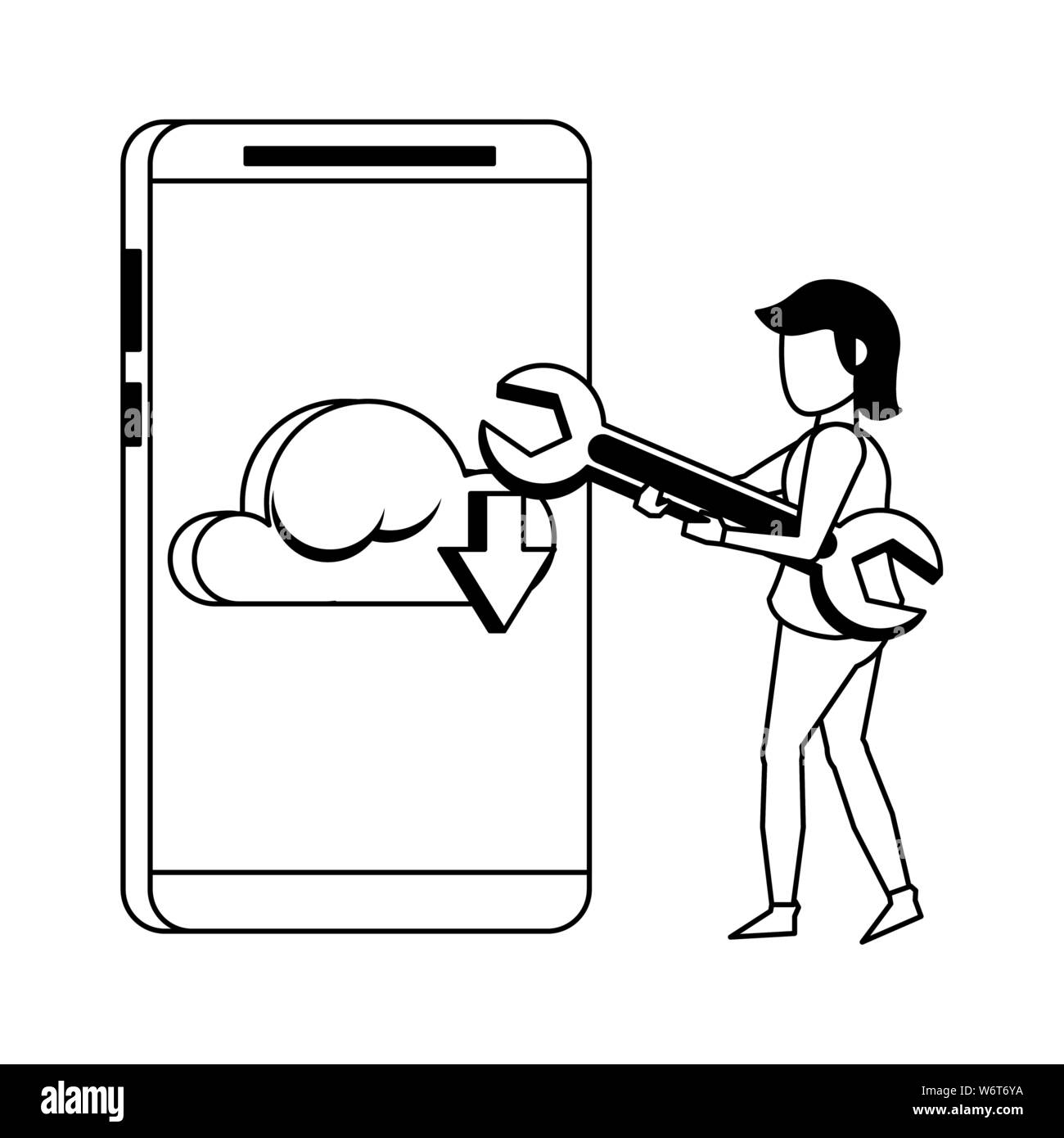 technology web digital hardware cartoon in black and white Stock Vector ...