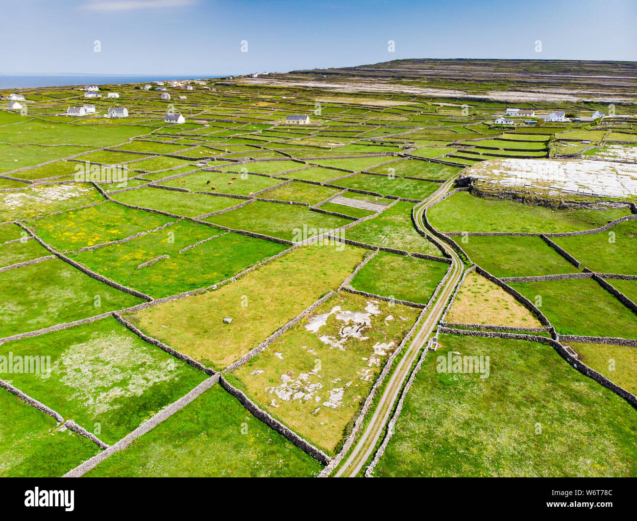 Aerial view of Inishmore or Inis Mor, the largest of the Aran Islands ...