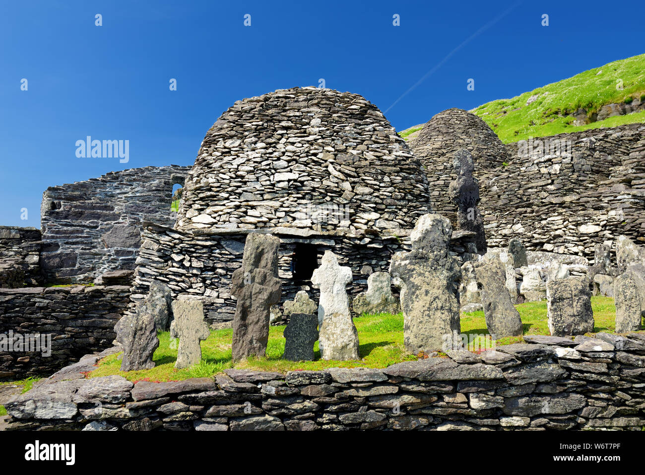 Skellig Michael or Great Skellig, home to the ruined remains of a ...