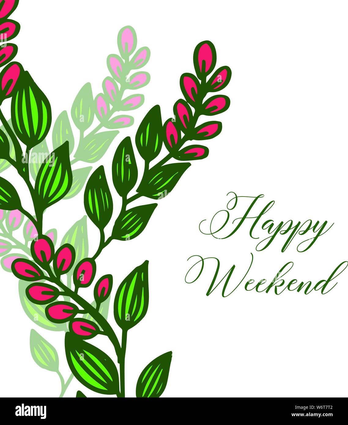 Decoration of pattern art, green leaves and red flower frame, for ...