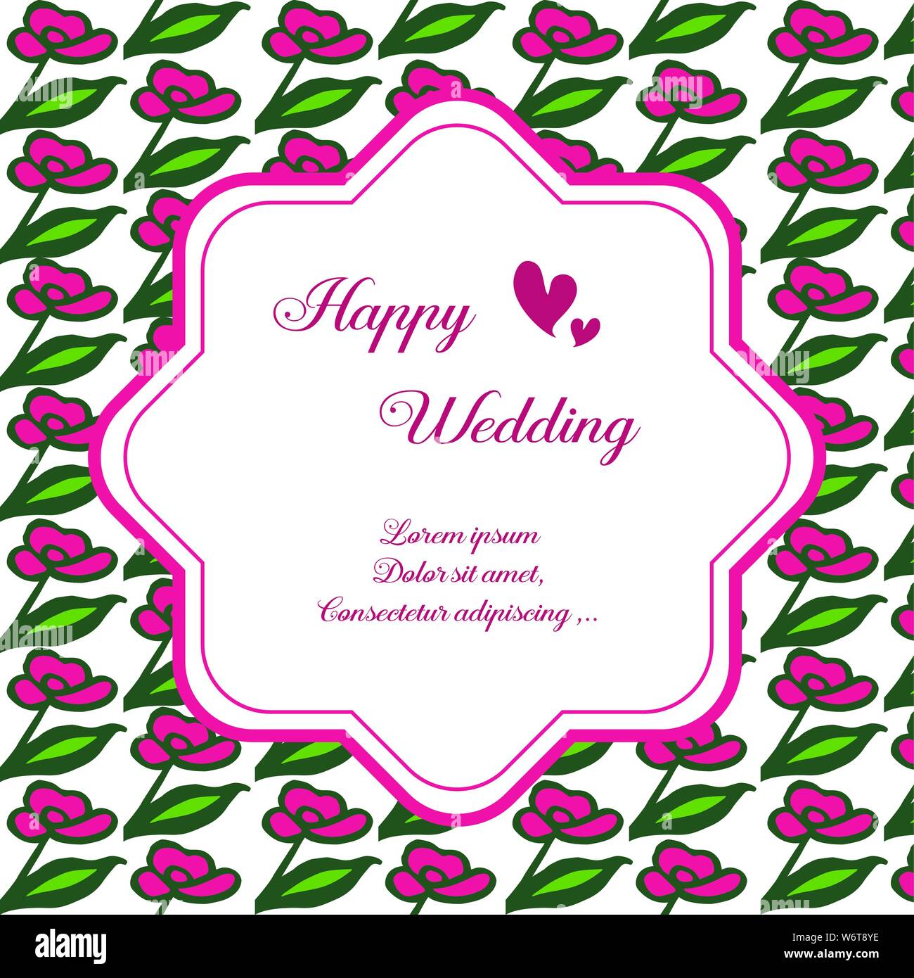 Invitation card of happy wedding, vintage red floral frame, isolated on ...