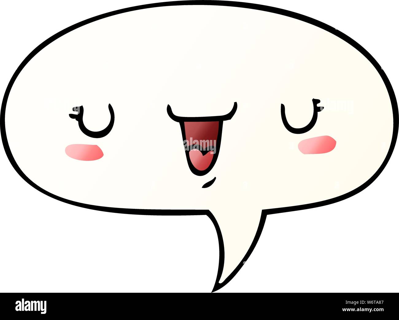 cute happy face cartoon with speech bubble in smooth gradient style ...
