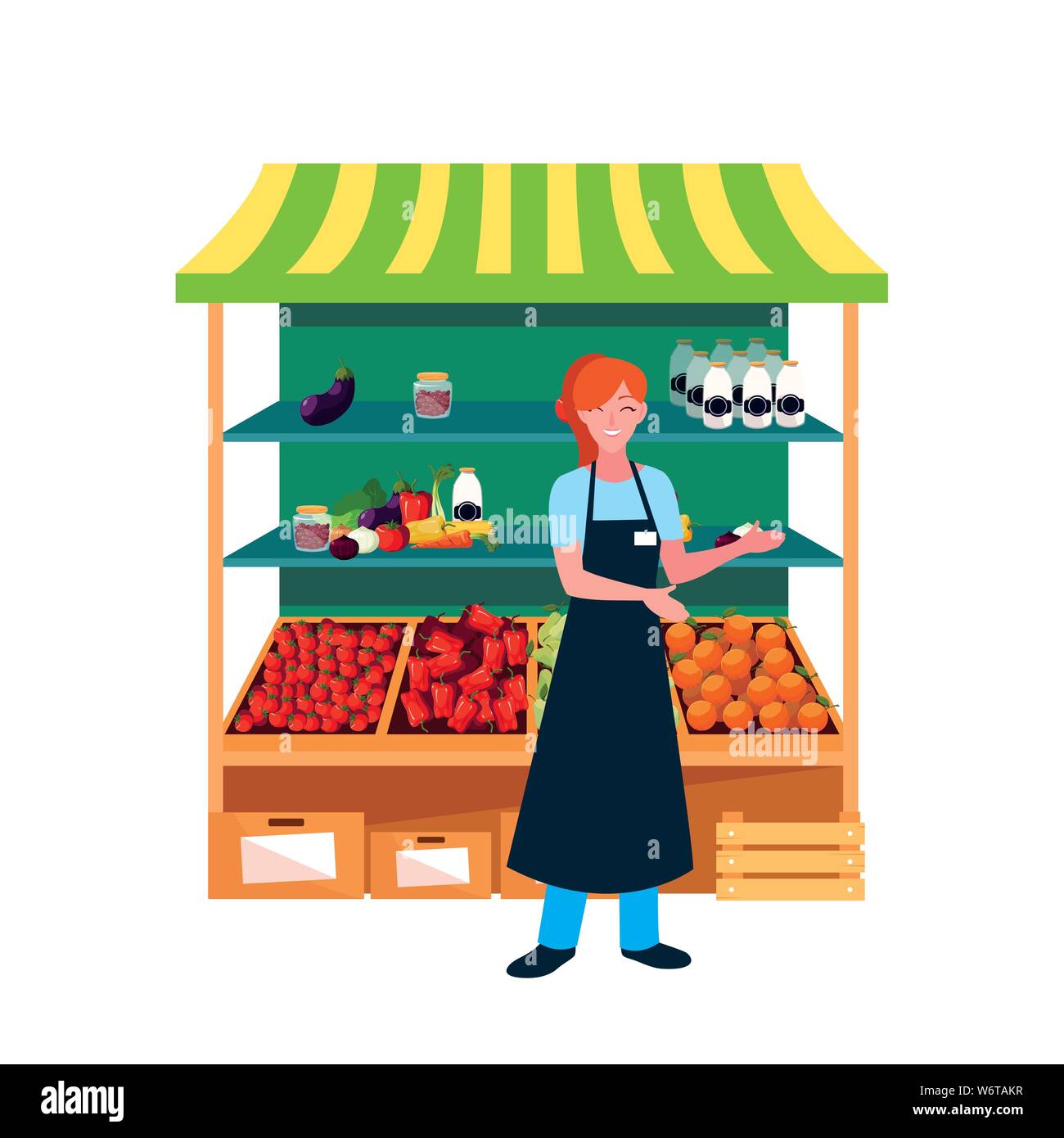 seller woman farm products stand vector illustration Stock Vector Image ...