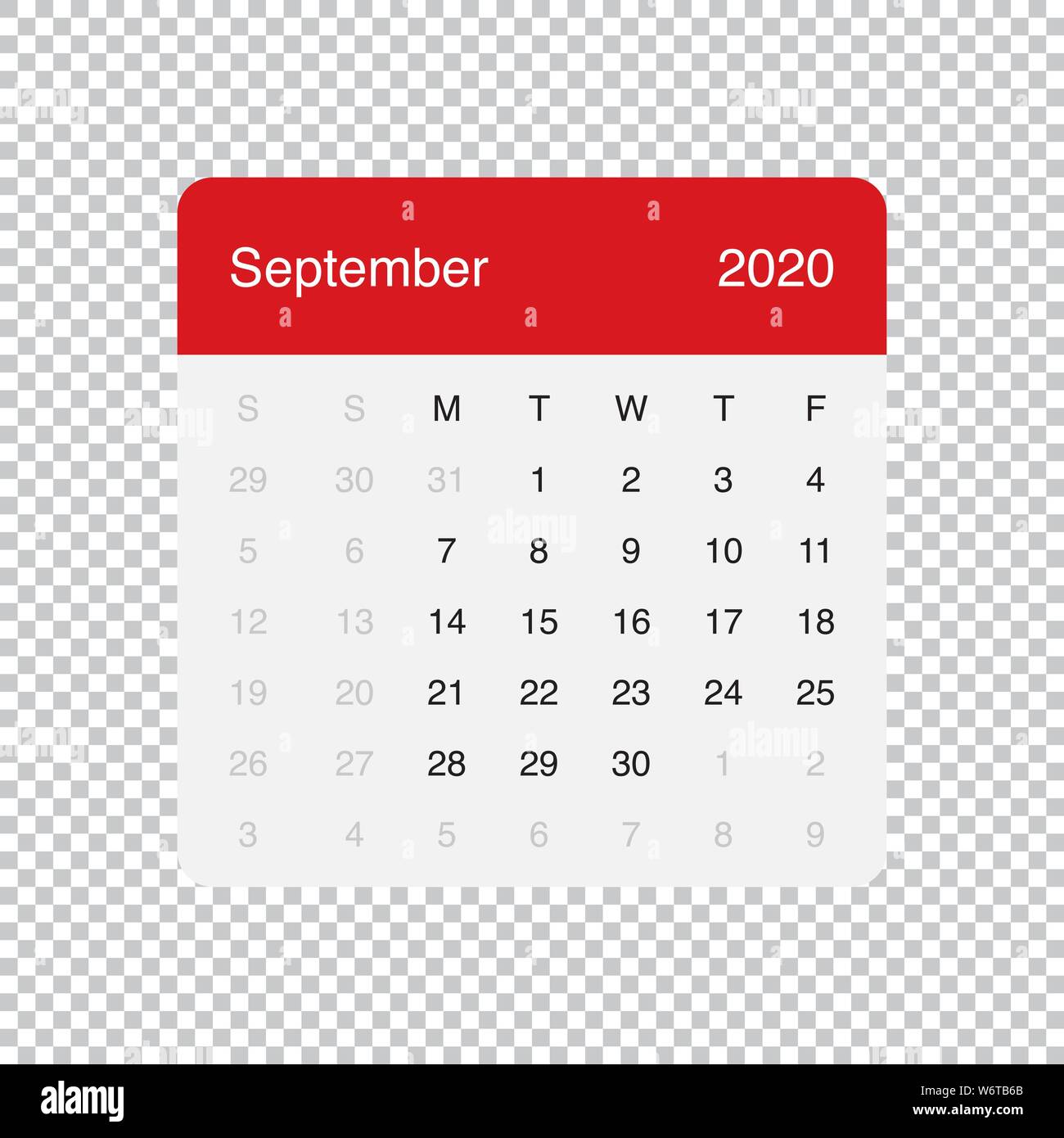 Calendar September 2020 Clean Minimal Table Simple Design. Basic Grid ...