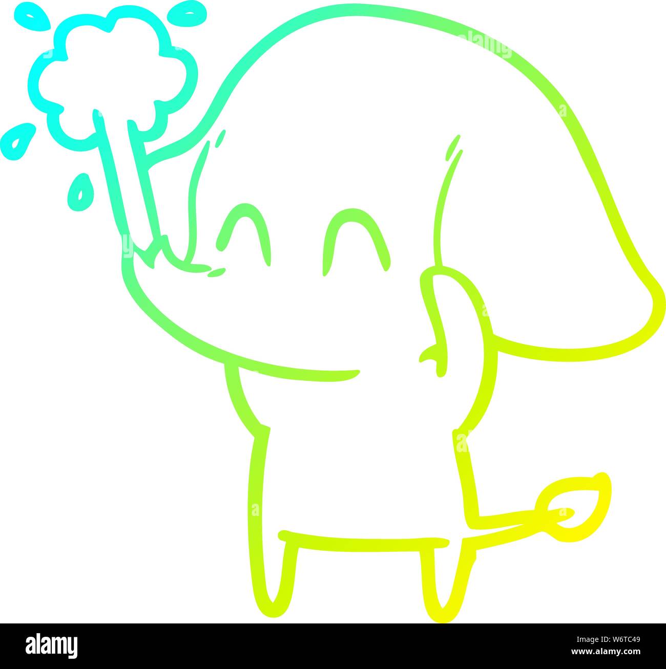 cold gradient line drawing of a cute cartoon elephant spouting water ...