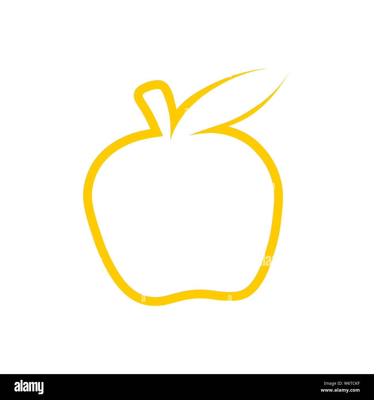 illustration monochrome of apple logo. Yellow Apple vector outline icon ...