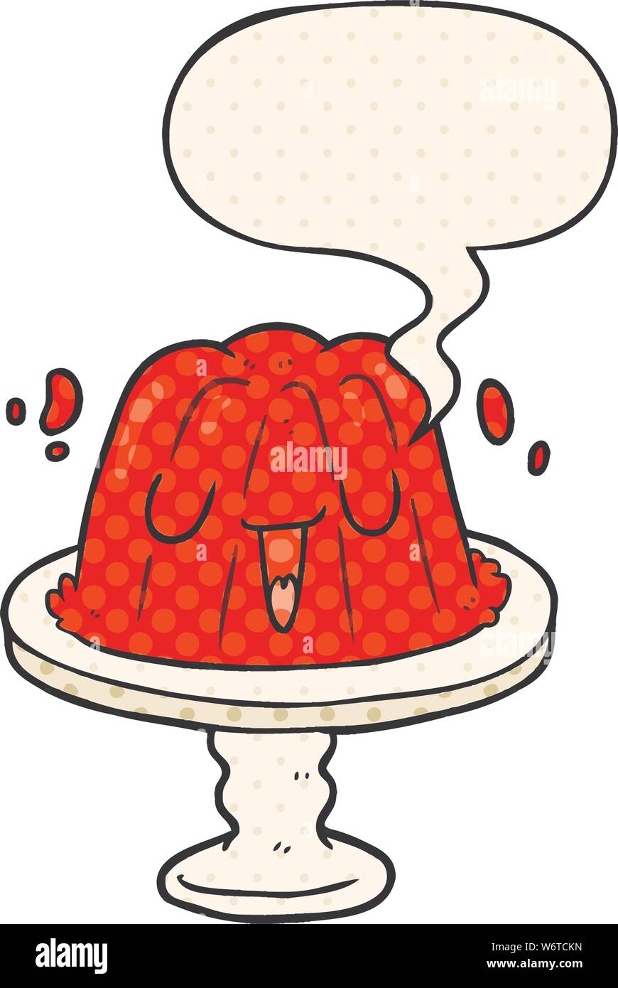 cartoon jelly on plate wobbling with speech bubble in comic book style ...