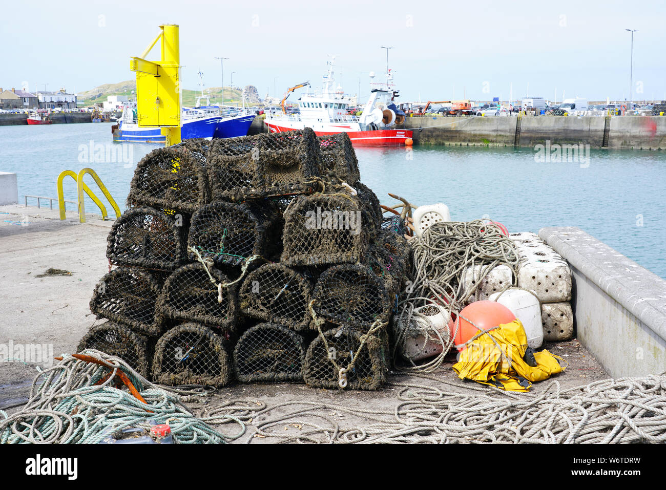 HOWTH, IRELAND- 27 JUL 2019- Fishing boats in Howth, a fishing village ...